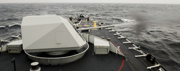 Firing the 57mm gun in the North Atlantic