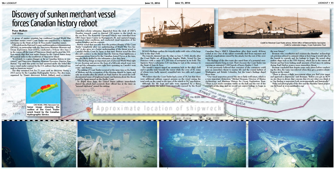 Discovery of sunken merchant vessel